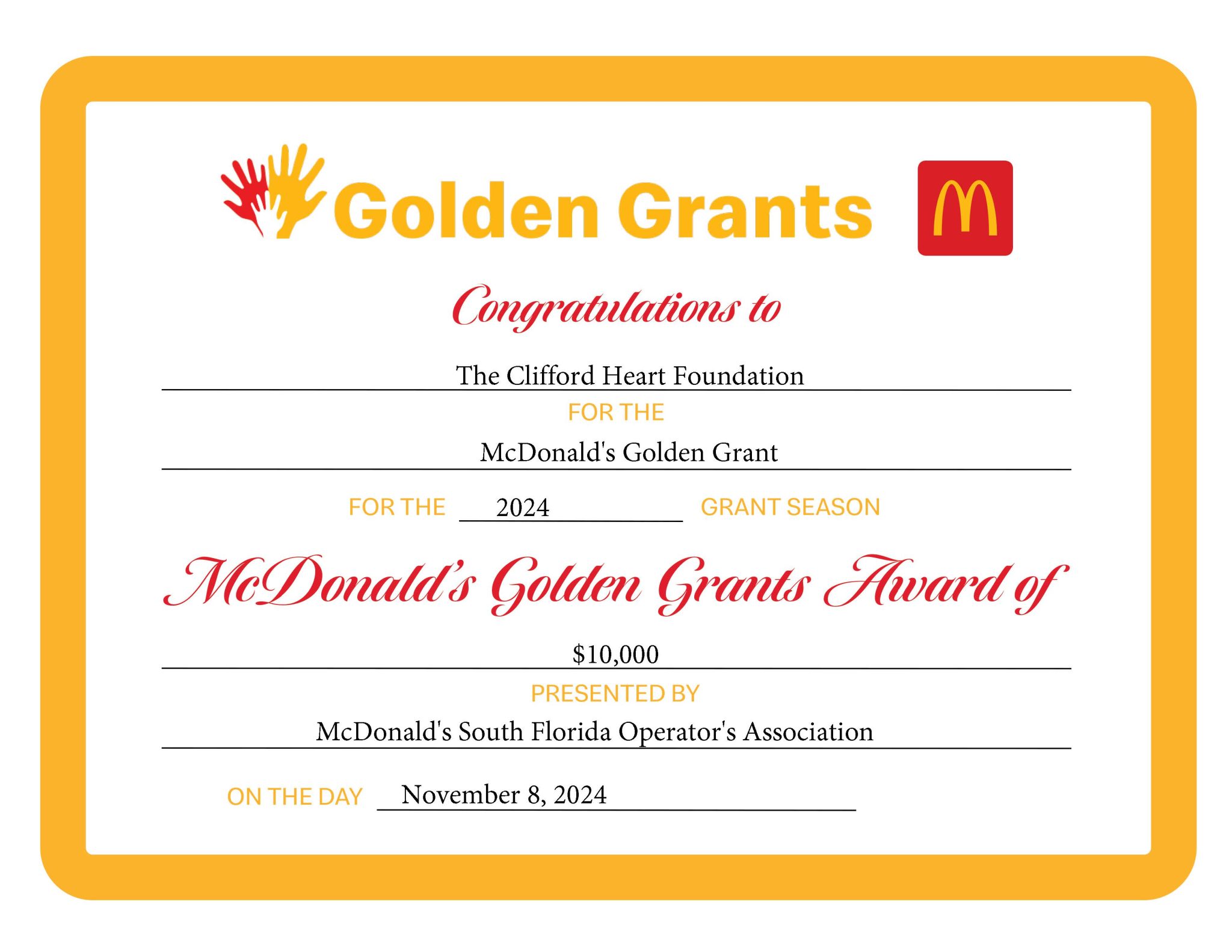 Clifford Heart Is Awarded $10,000 from McDonald’s Golden Grant ...